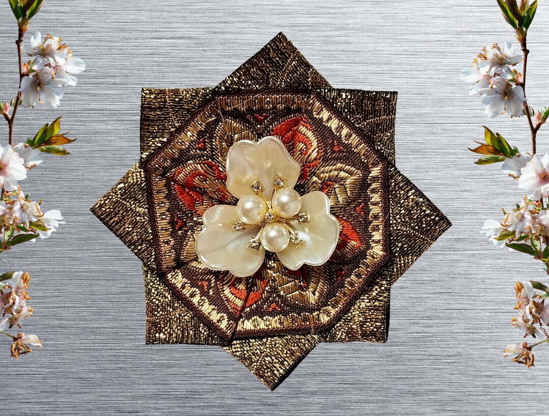 Orange/red & Gold Cockade Hat Pin Medium 4" Colonial Broach Pin ...