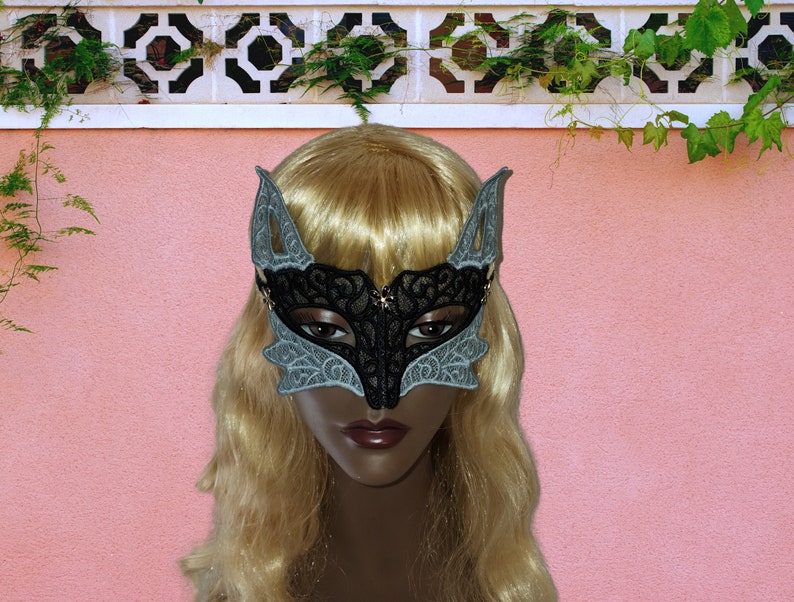 Black & Grey Fox Mask Kitsune Rave Mask Fox Masquerade Mask - Etsy
