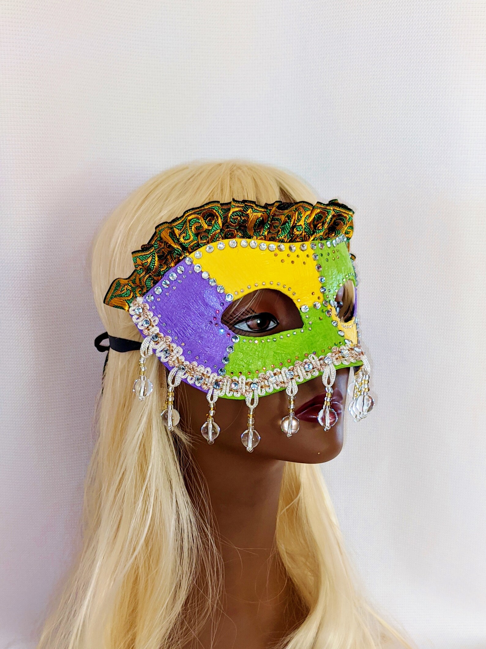 Purple Green Yellow Mardi Gras Mask Beaded Costume Mask - Etsy