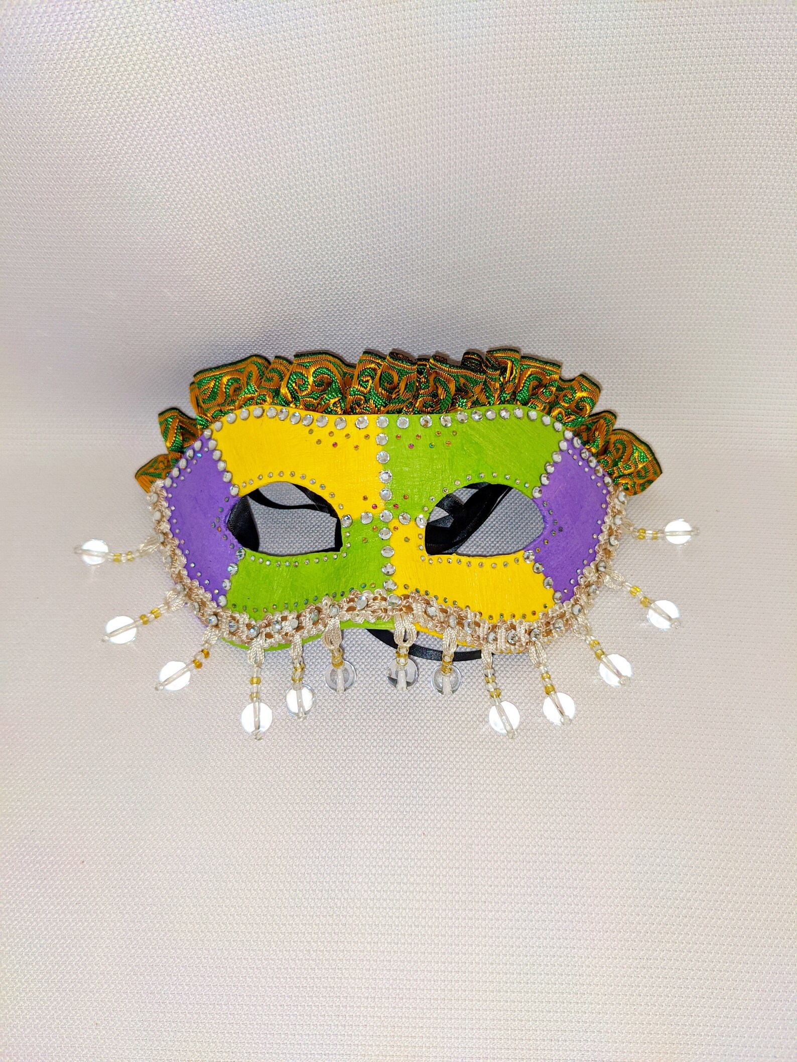 Purple Green Yellow Mardi Gras Mask Beaded Costume Mask | Etsy
