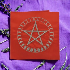 Red Altar Cloth Pentacle Lunar Moon Phase Wiccan Shrine Cloth Wicca ...