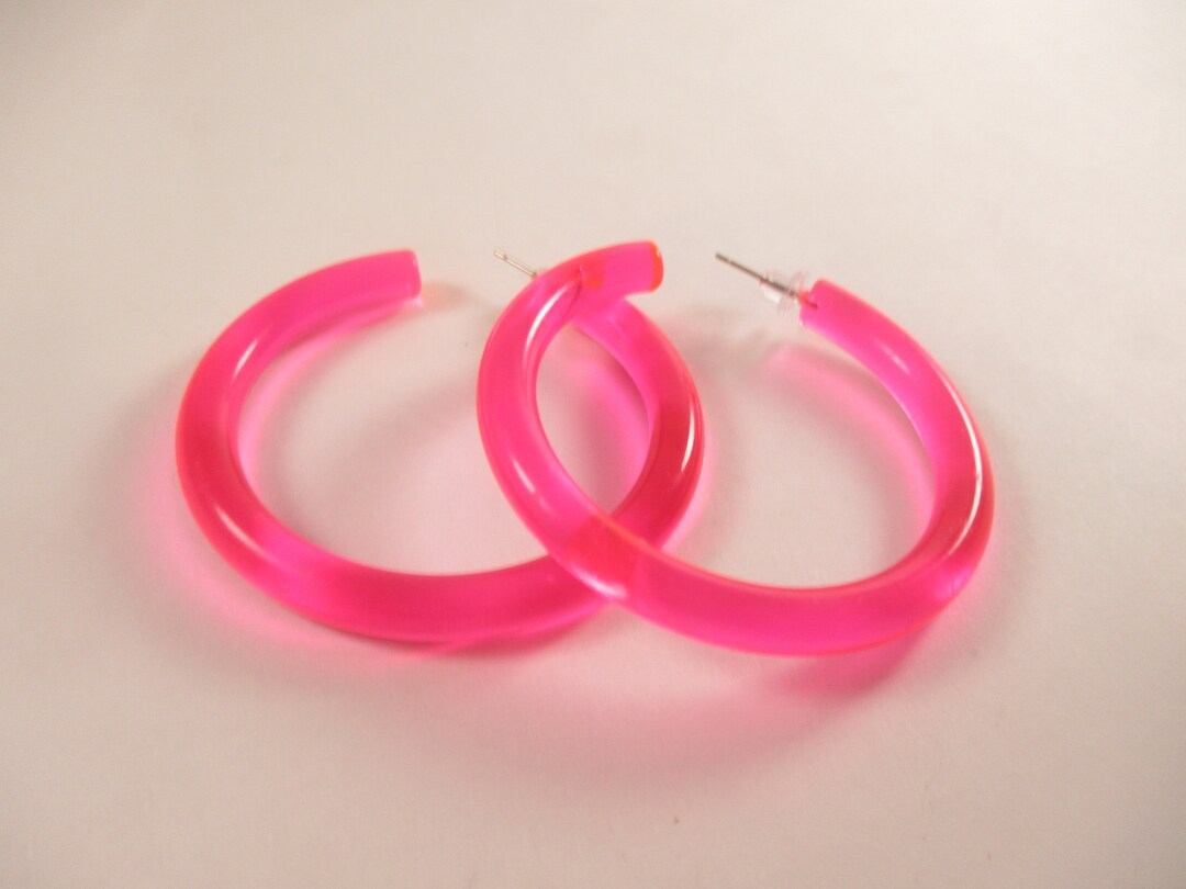 Hot Pink Hoop Earrings, Neon Y2K 90s Large Hoops Trending Acrylic ...