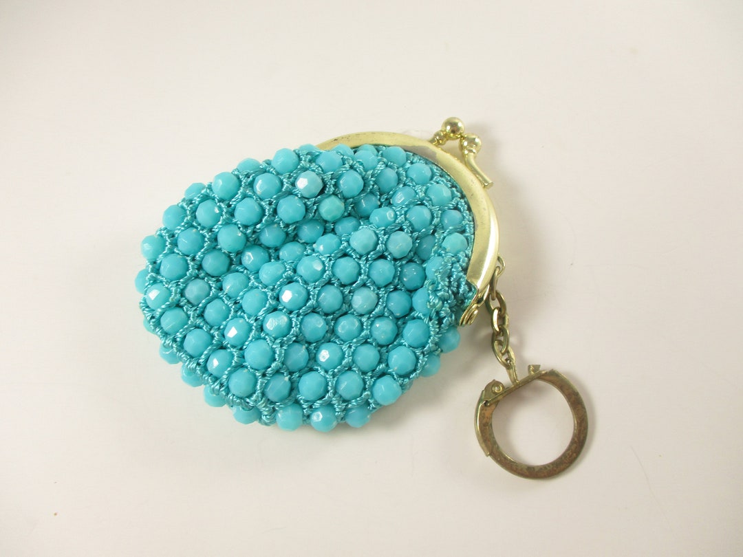 Turquoise Blue Change Purse - Beaded, Coin Pouch Key Chain Womens ...