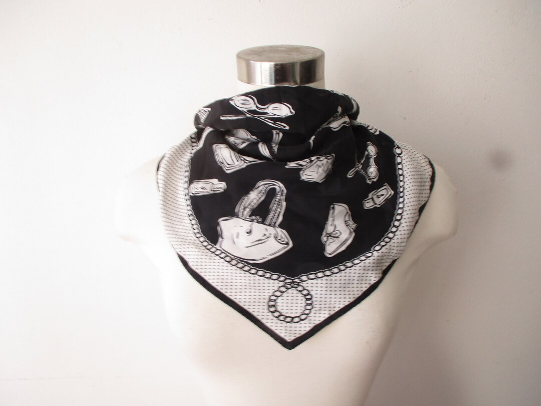 Vintage Silk Black and White Scarf , Square Shoe and Purse Scarves ...