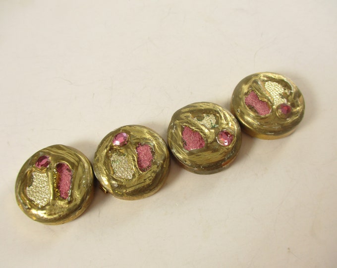 Four Vintage Button Cover Set Brass Tone Pink Fashion Accessories 1980s ...