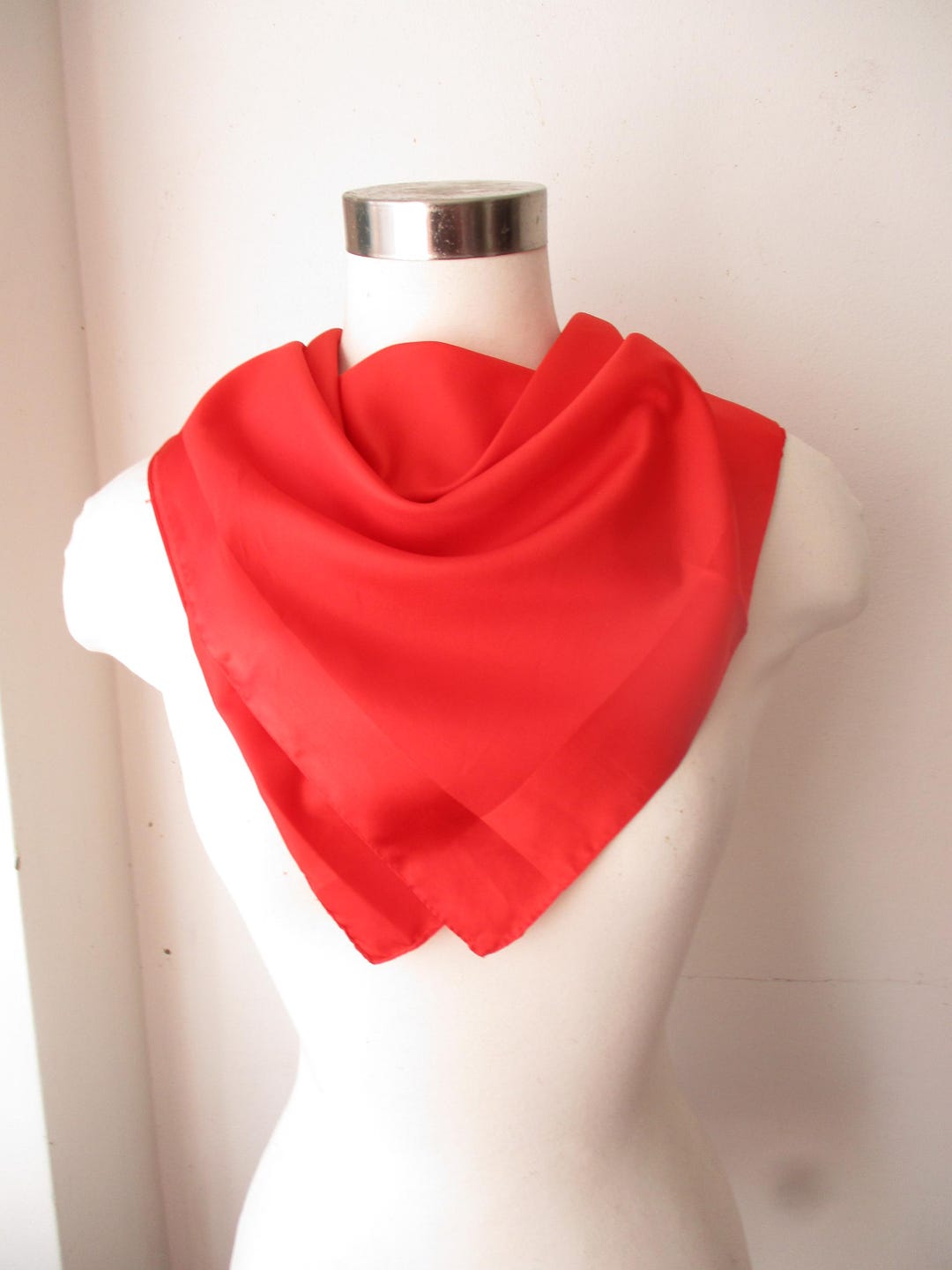 Red Square Scarf, Vintage Satin Trim All Season Fashion Scarves, Womens ...