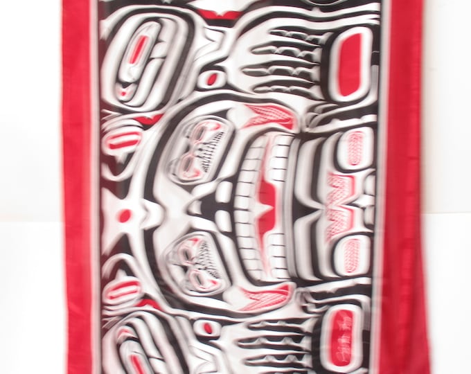 Tlingit Artist Clifton Fred Scarf, Box Print Bear Red and White Long ...
