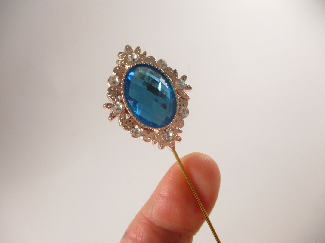 Vintage Style Gold Tone Blue Stick Pin Retro Hat Tie Hijab Pin Brooch ...