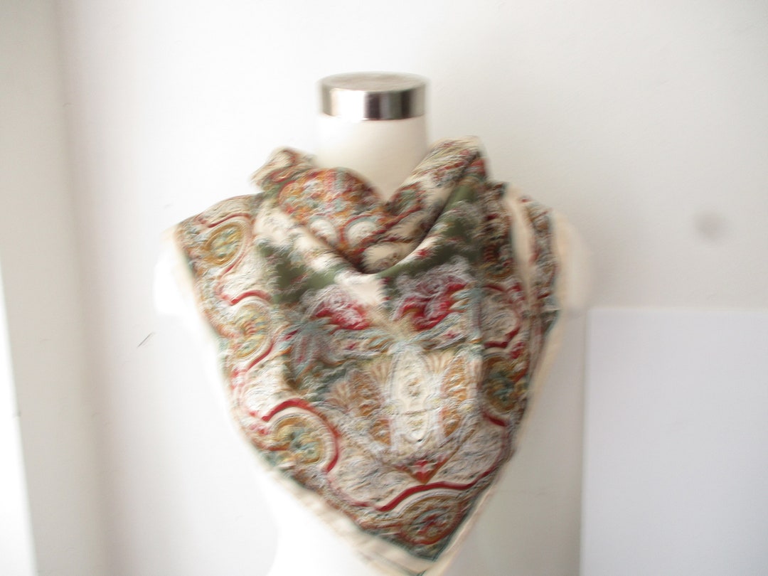 Vintage Paisley Scarf, Brown Green Beige, Square Retro Scarves - Womens ...
