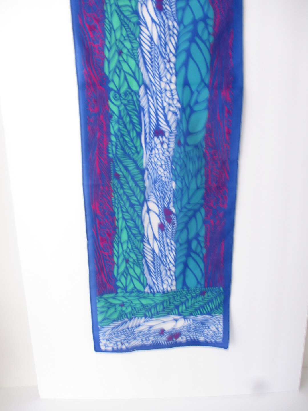 Vintage Blue Green Long Scarf, Summer 80s Retro Scarves , Womens ...