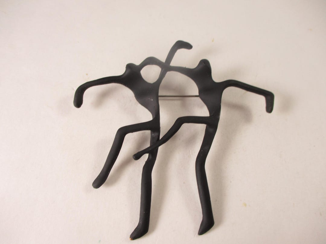 Vintage Dancing Stick Man Pin Black Mat Modern Dance Art Brooch Retro ...