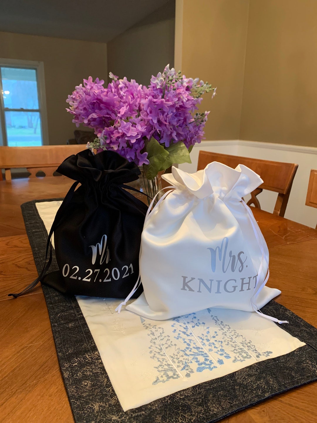 Personalized Wedding Dollar Dance Bag, Satin Drawstring Pouch, Set of ...