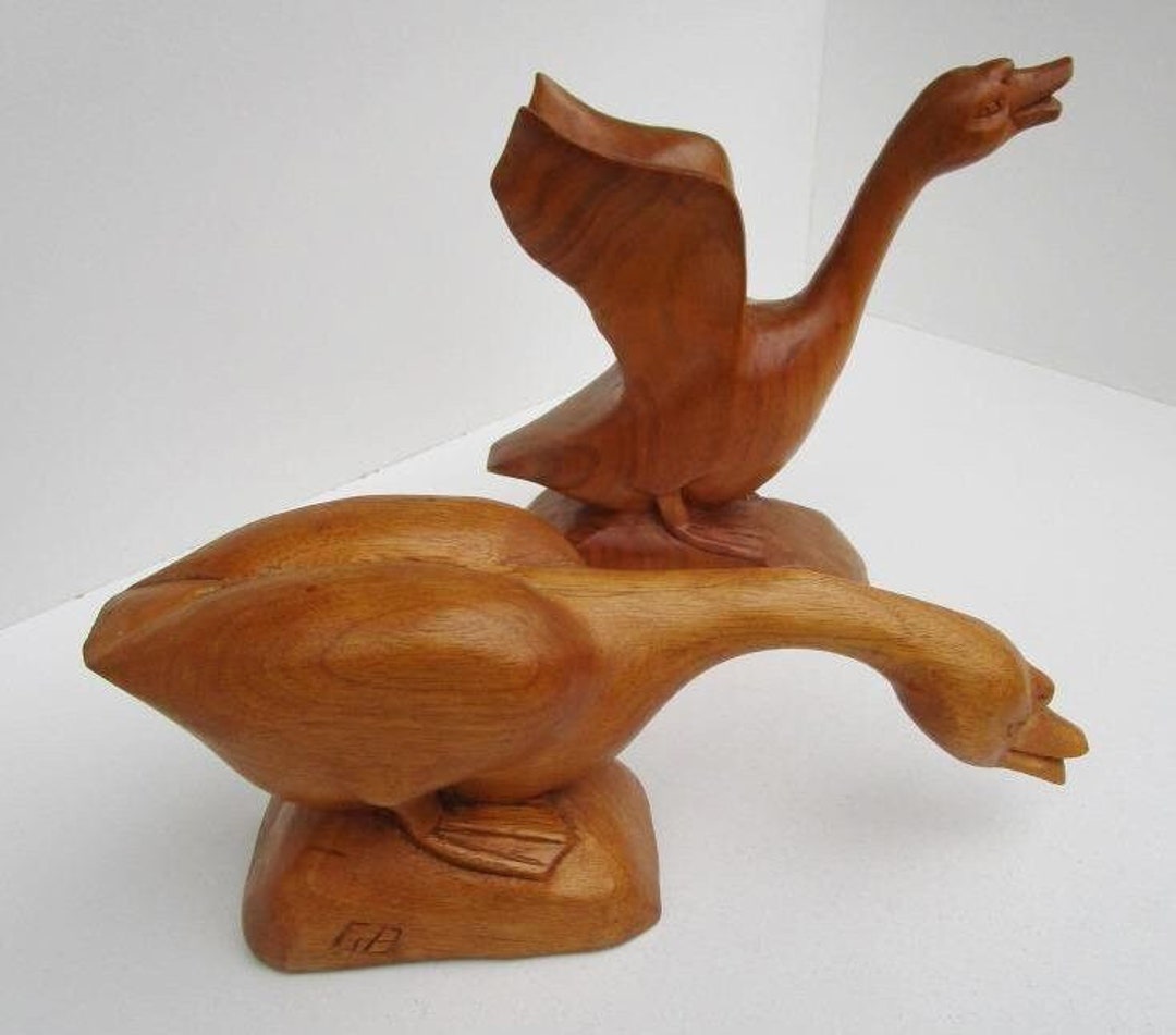 Handmade Vintage Carved Wooden Geese - Set of 2 - Etsy