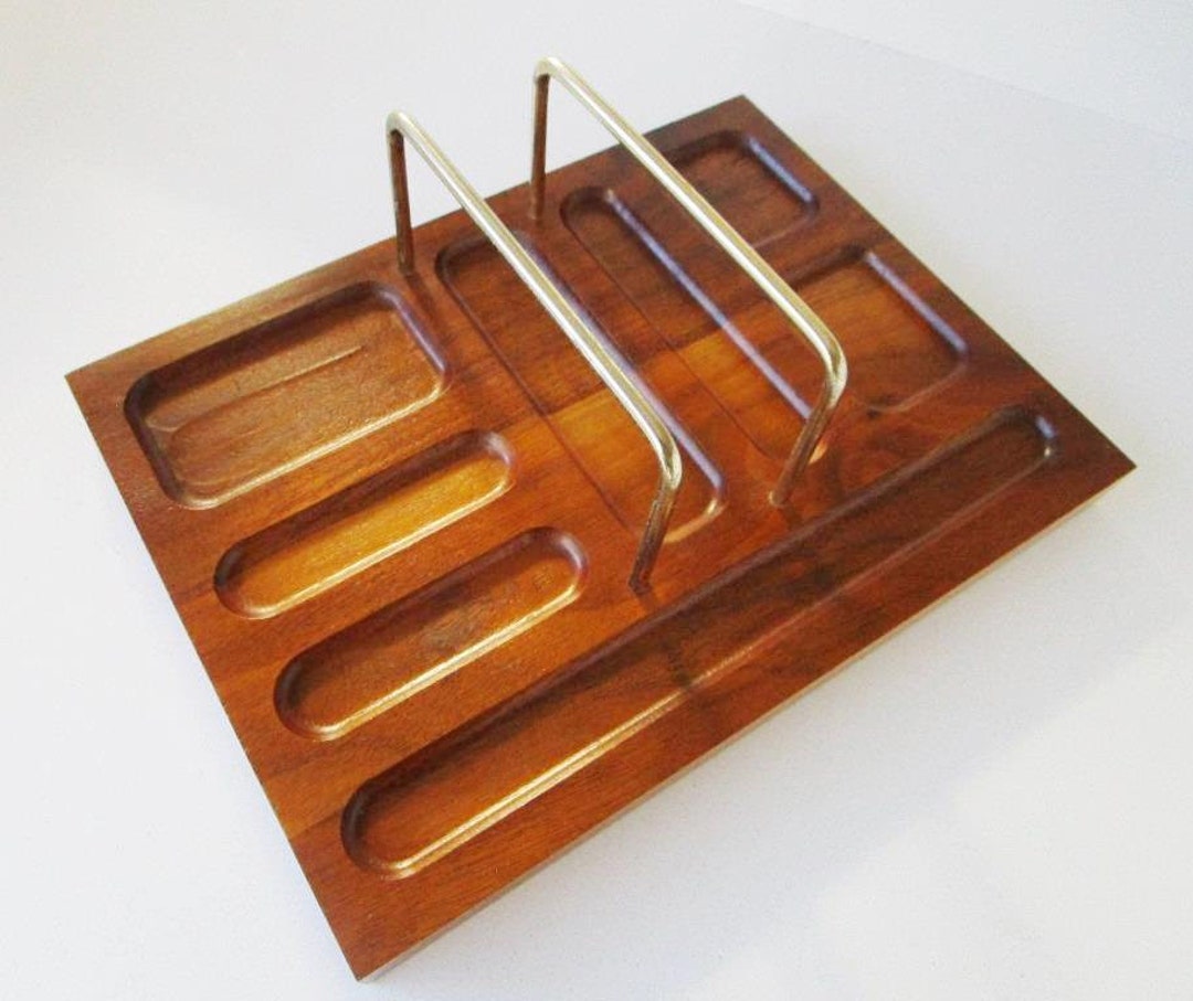Walnut Wood Divided Dresser Tray With Metal Wallet Holder - Etsy