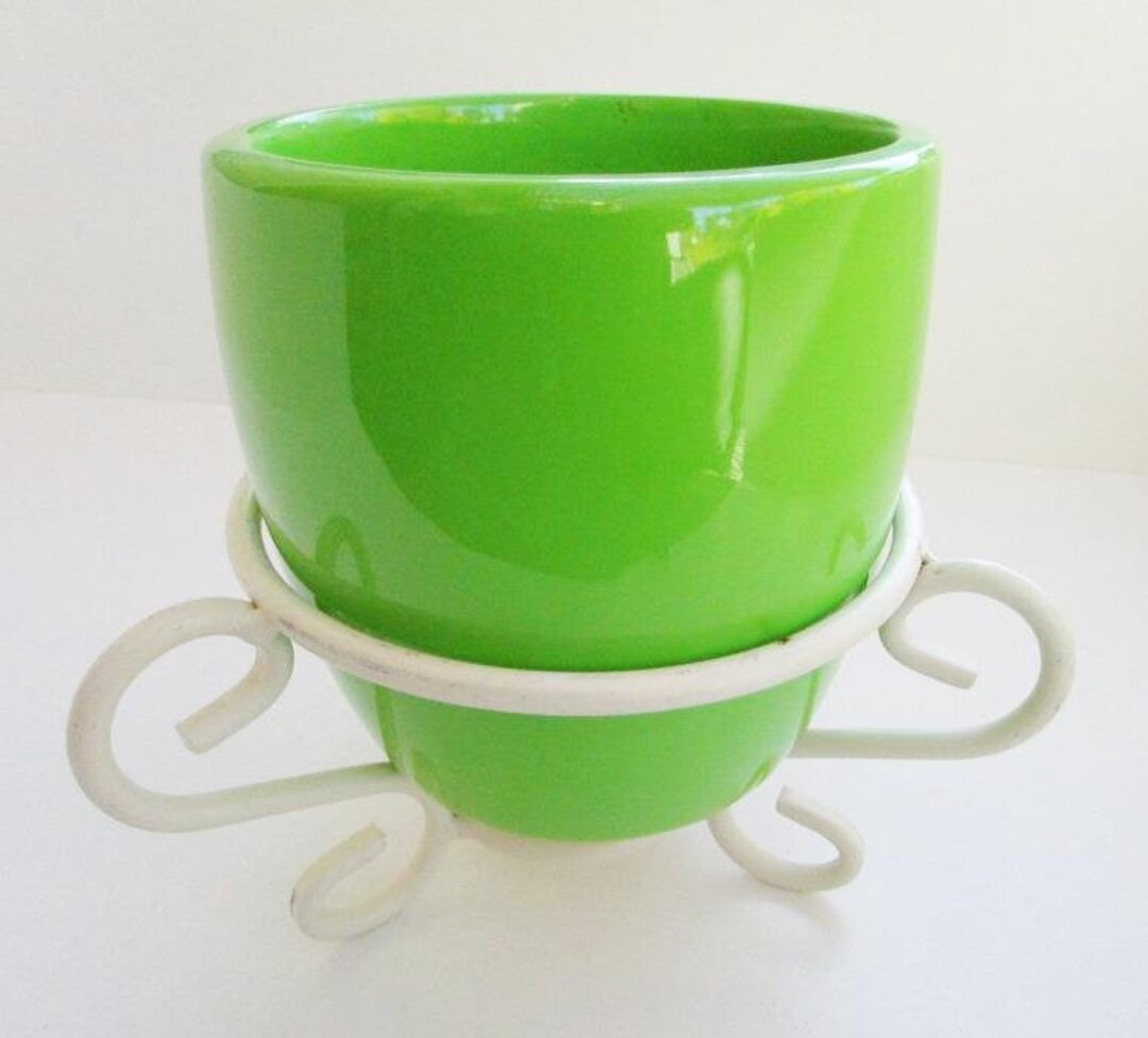 Lime Green Fiberglass Pot/planter and White Iron Scroll Pot - Etsy