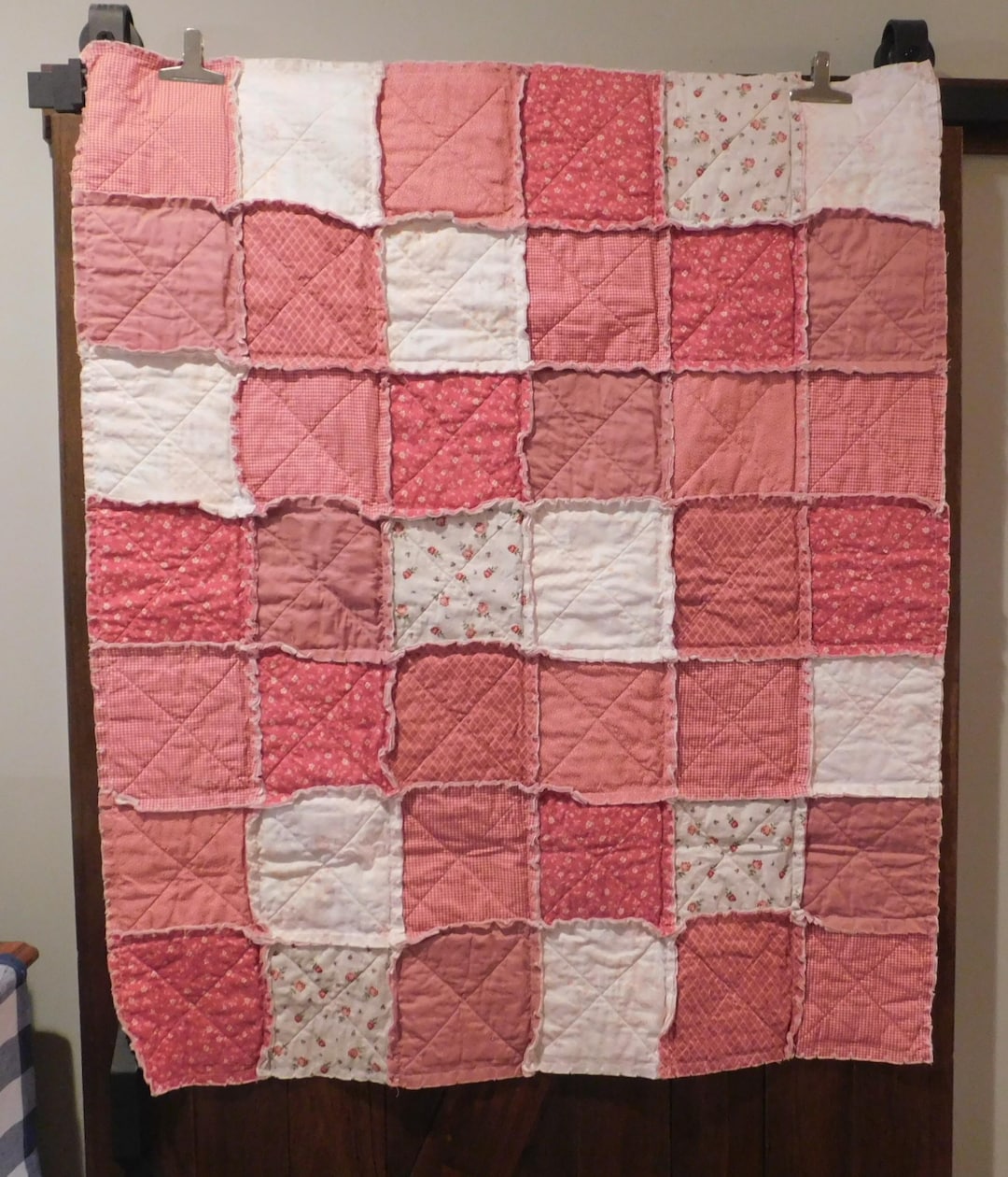 Baby Rag Quilt Made With Raspberry and Cream Fabrics - Etsy