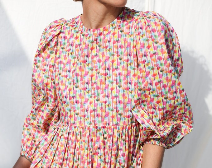 Loose Abstract Print Puff Sleeves Dress ZACHARY / OFFON Clothing - Etsy