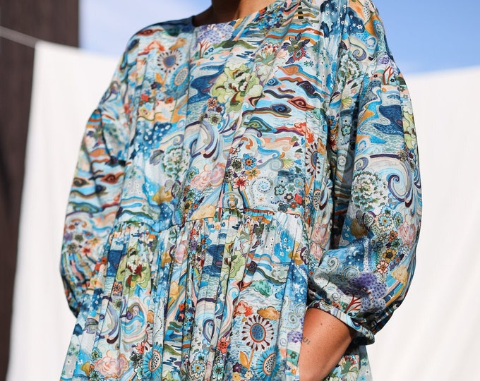 Loose Abstract Print Dropped Shoulder Dress PERLA • OFFON Clothing - Etsy