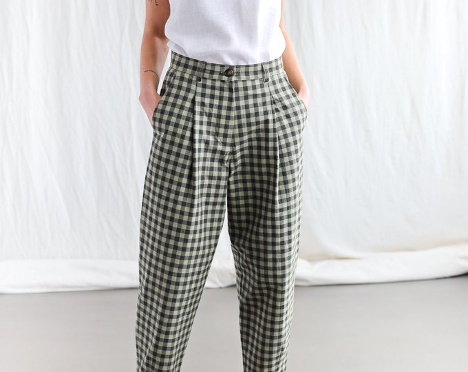 Boxy Organic Cotton Gingham Trousers • OFFON CLOTHING - Etsy