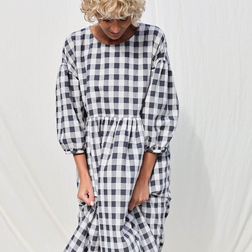 Dropped Shoulders Checks Print Dress PERLA OFFON CLOTHING - Etsy