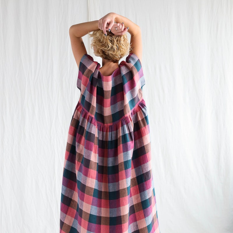 Purple Check Linen Dress - Etsy