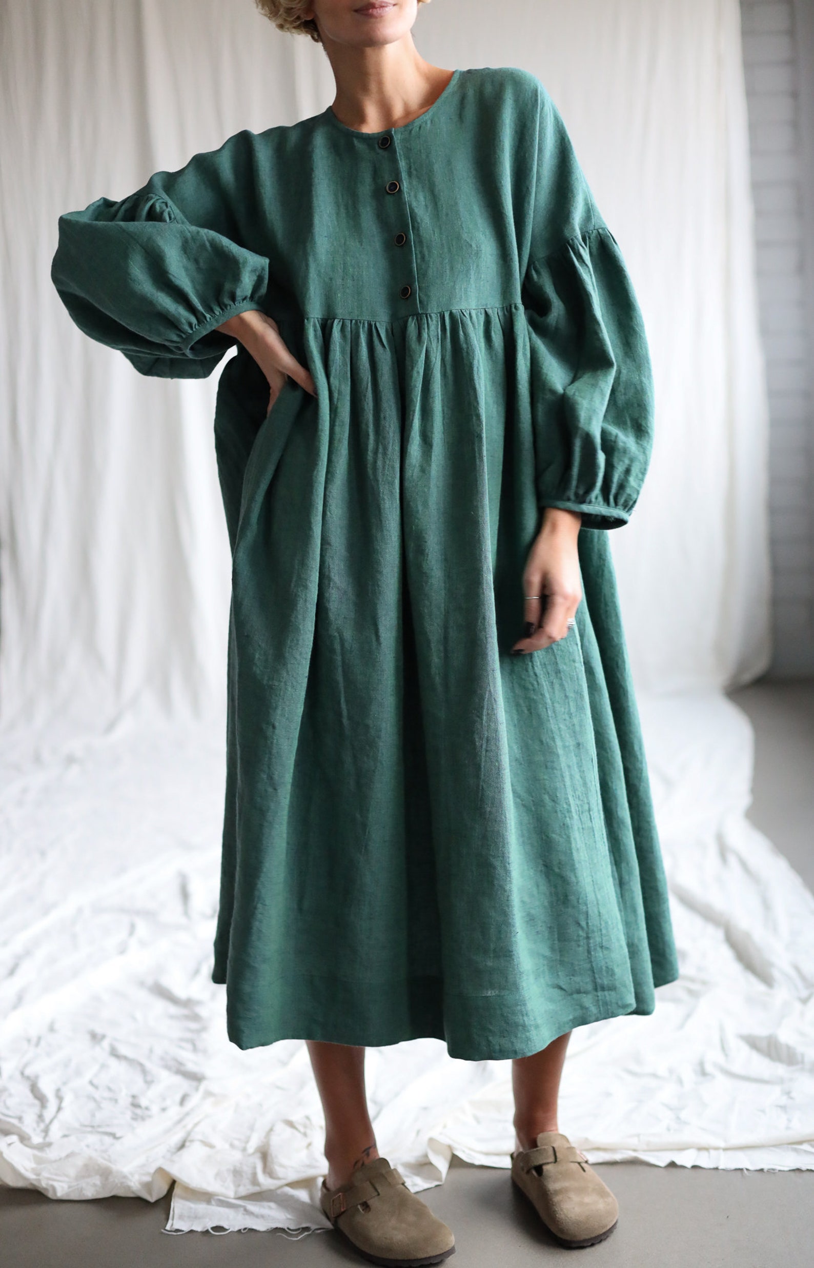 Oversized Voluminous Sleeves Linen Dress GRETA • OFFON CLOTHING - Etsy
