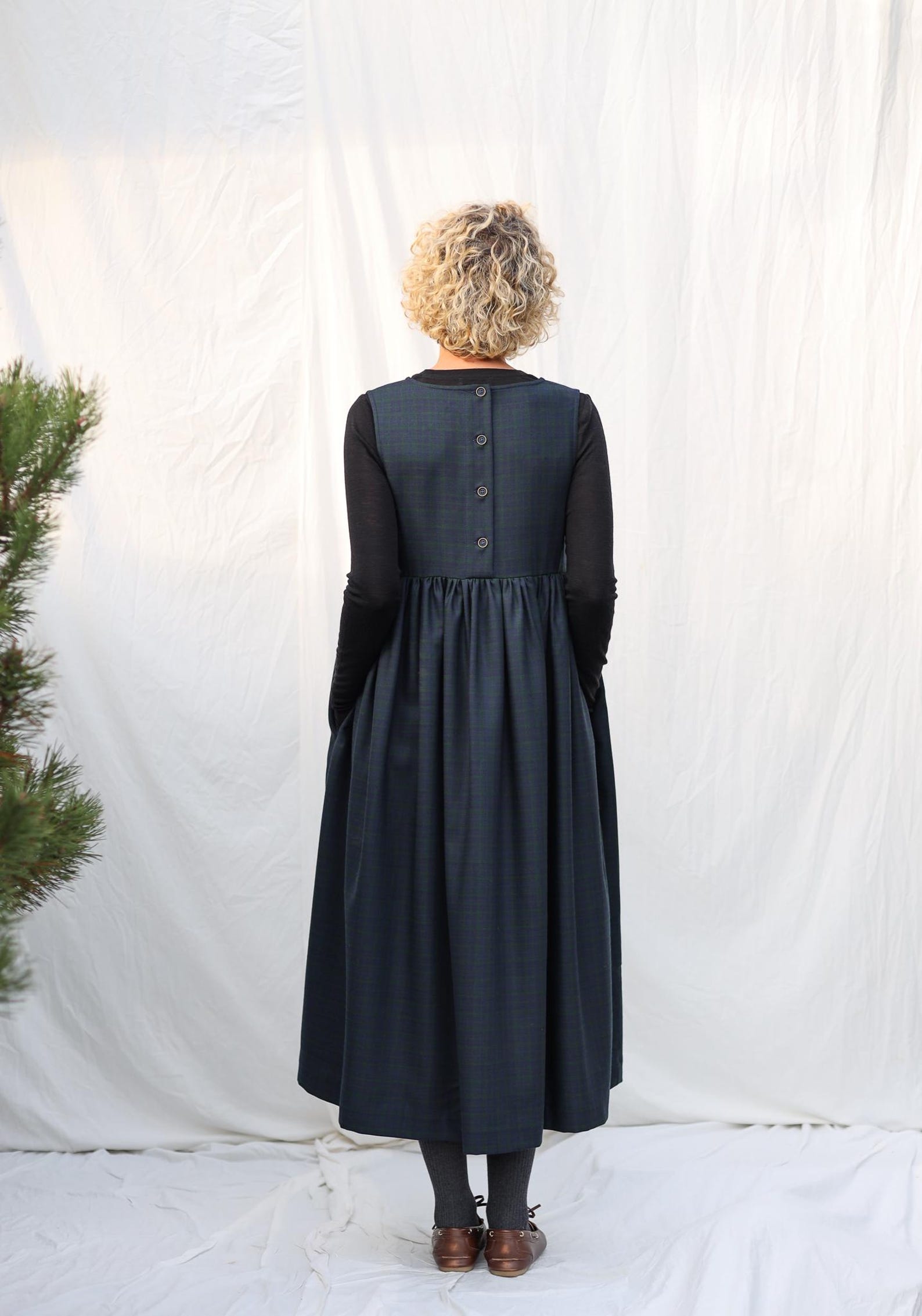 Navy Blue Tartan Wool Smock Dress • OFFON CLOTHING - Etsy