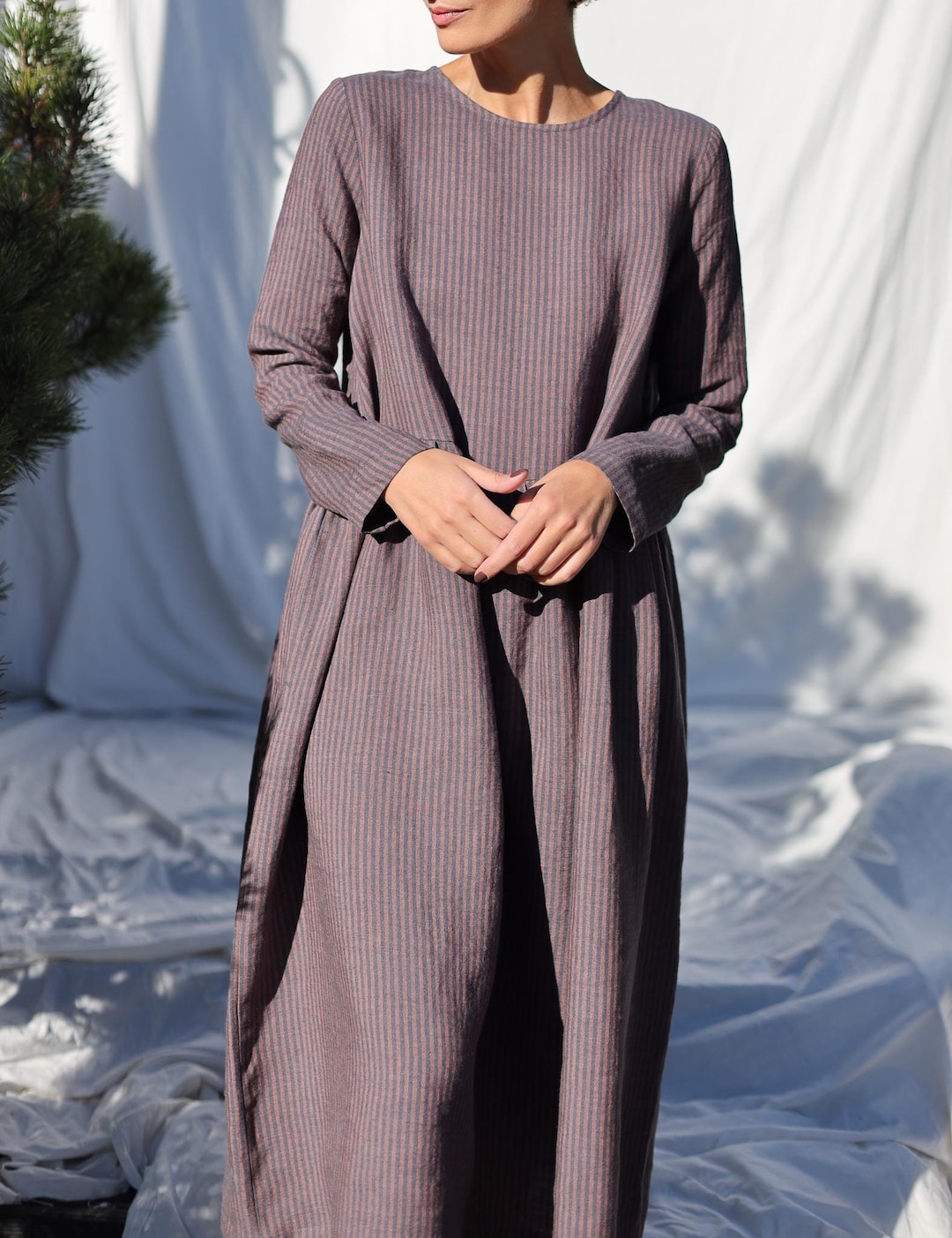 Loose Striped Linen Smock Dress MILANA • OFFON CLOTHING - Etsy