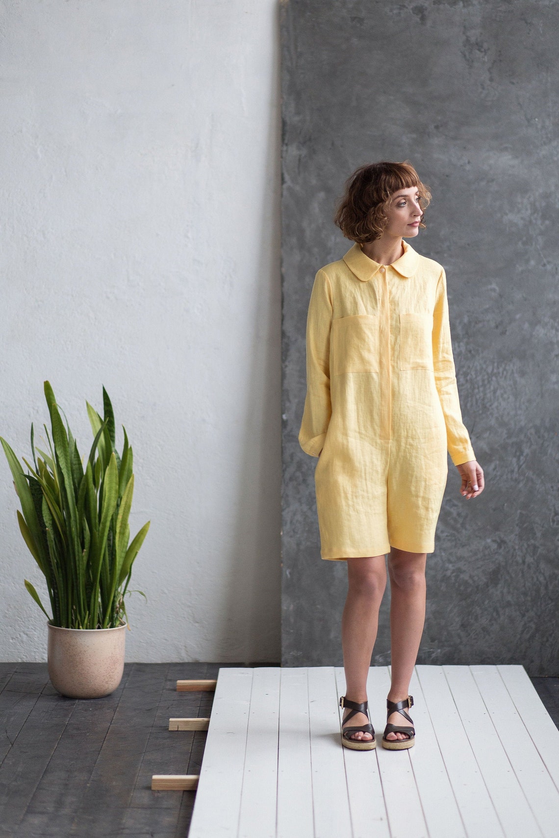 Linen Long Sleeve Summer Playsuit / Women Linen Jumpsuit - Etsy