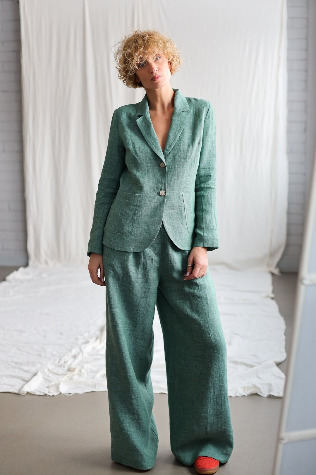 Elegant Linen Matching Suit / Blazer and Palazzo Trousers Linen Set ...