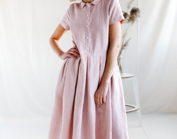 Robe jupe plissée en lin Robe en lin rose Robe en lin à | Etsy France