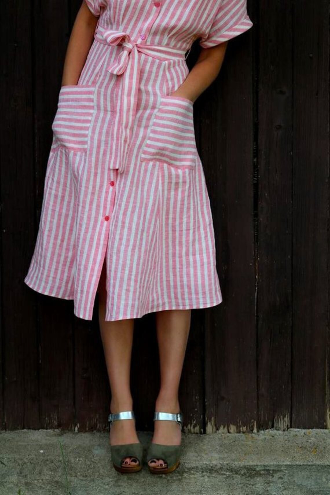Ready to Ship/linen Dress/ Linen Tie Belt Dress With Buttons - Etsy