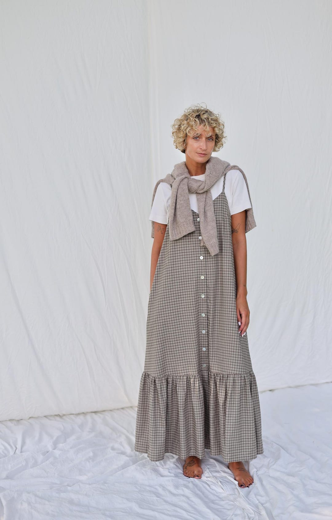 Plaid Cotton Dress With Adjustable Straps and Ruffled Hem – Handmade by ...
