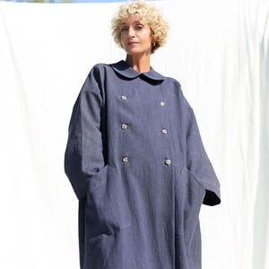 Heavy Linen Oversized Coat in Navy Blue Color • OFFON CLOTHING - Etsy
