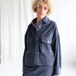 Wide Cord Oversized Overshirt Jacket in Denim Blue Color • OFFON ...