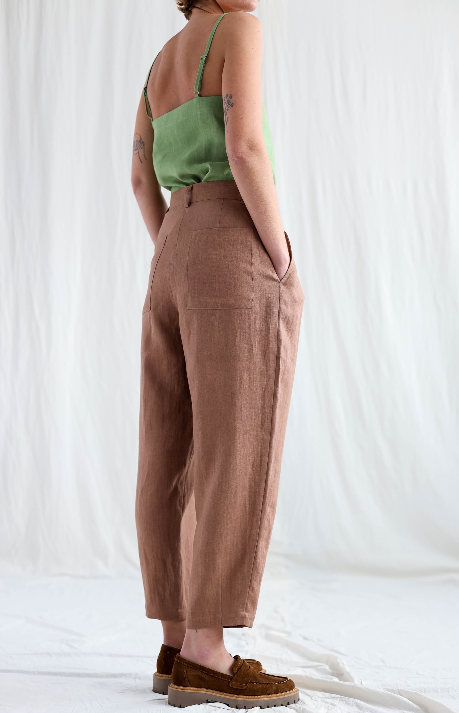 Boxy Hazel Linen Tapered Leg Trousers OFFON Clothing - Etsy