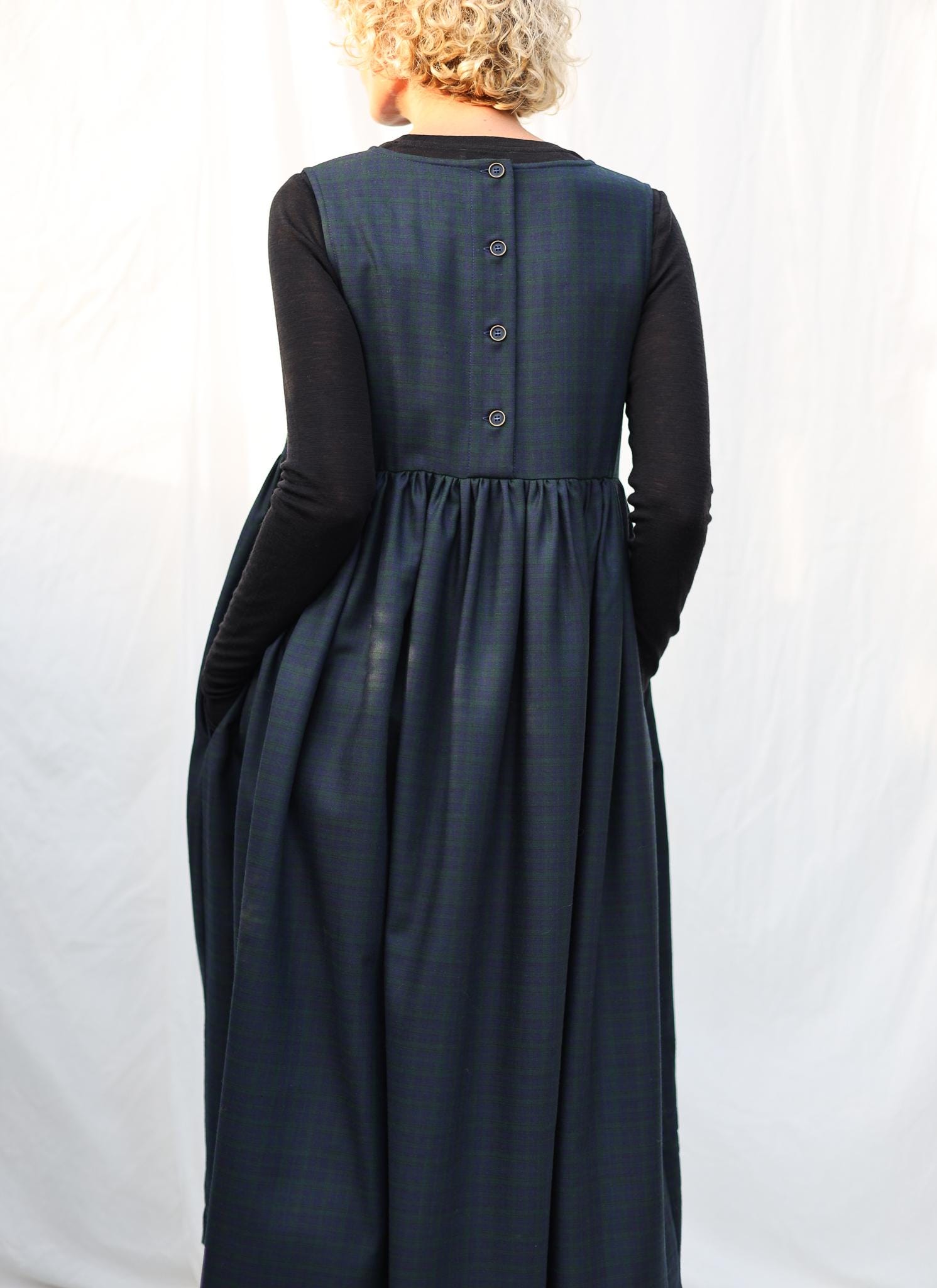 Navy Blue Tartan Wool Smock Dress • OFFON CLOTHING - Etsy