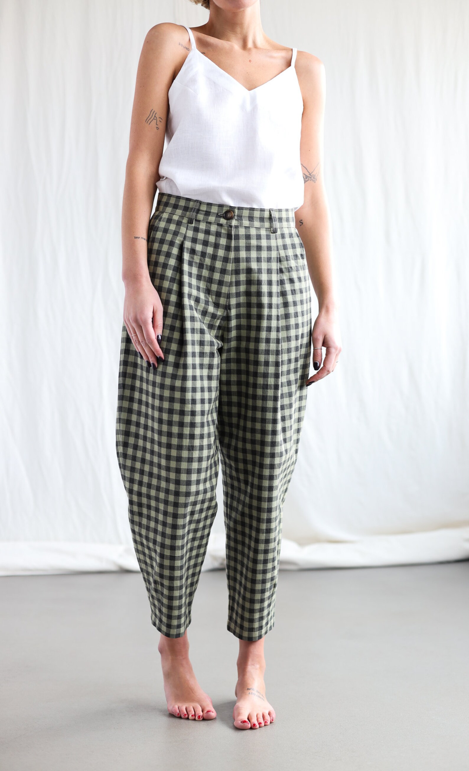 Boxy Organic Cotton Gingham Trousers OFFON CLOTHING - Etsy