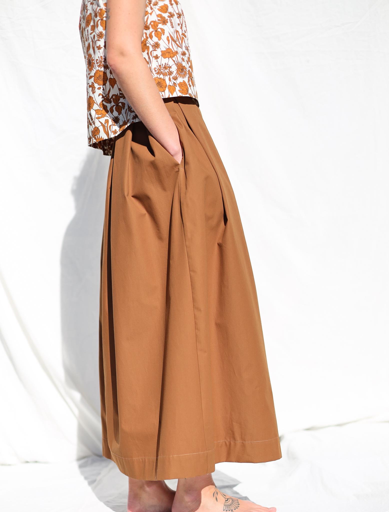 Organic Cotton Poplin Pleated Skirt in Tobacco Color • OFFON CLOTHING ...