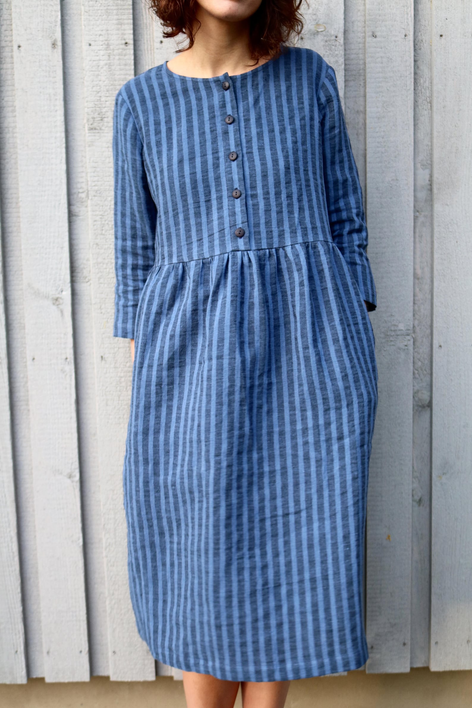 Linen Dress Striped Linen Dress Organic Linen Dress Blue Striped Linen ...