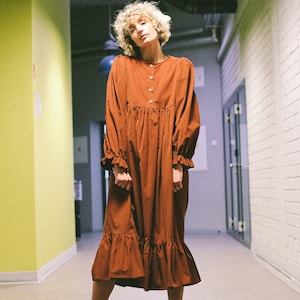 Needlecord Long Sleeve Dress in Brick Color • OFFON Clothing - Etsy