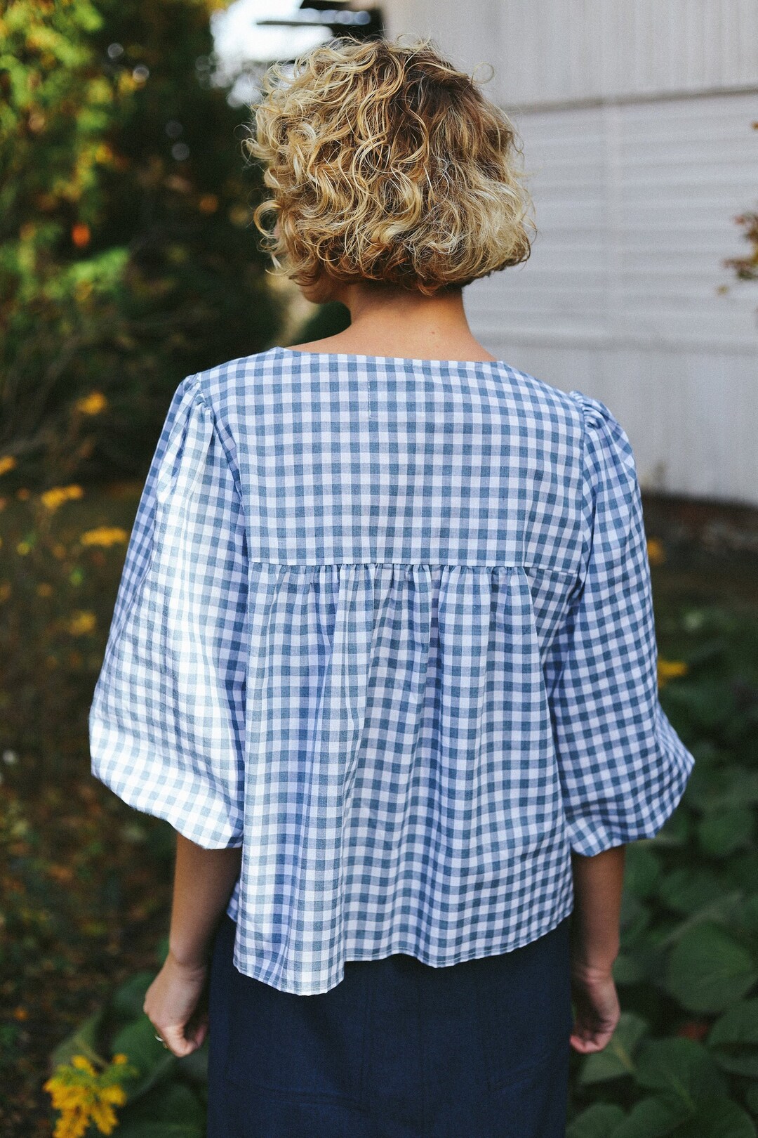 Cotton Ruffled Check Blouse / Cotton Check Top / Puffy Sleeve - Etsy