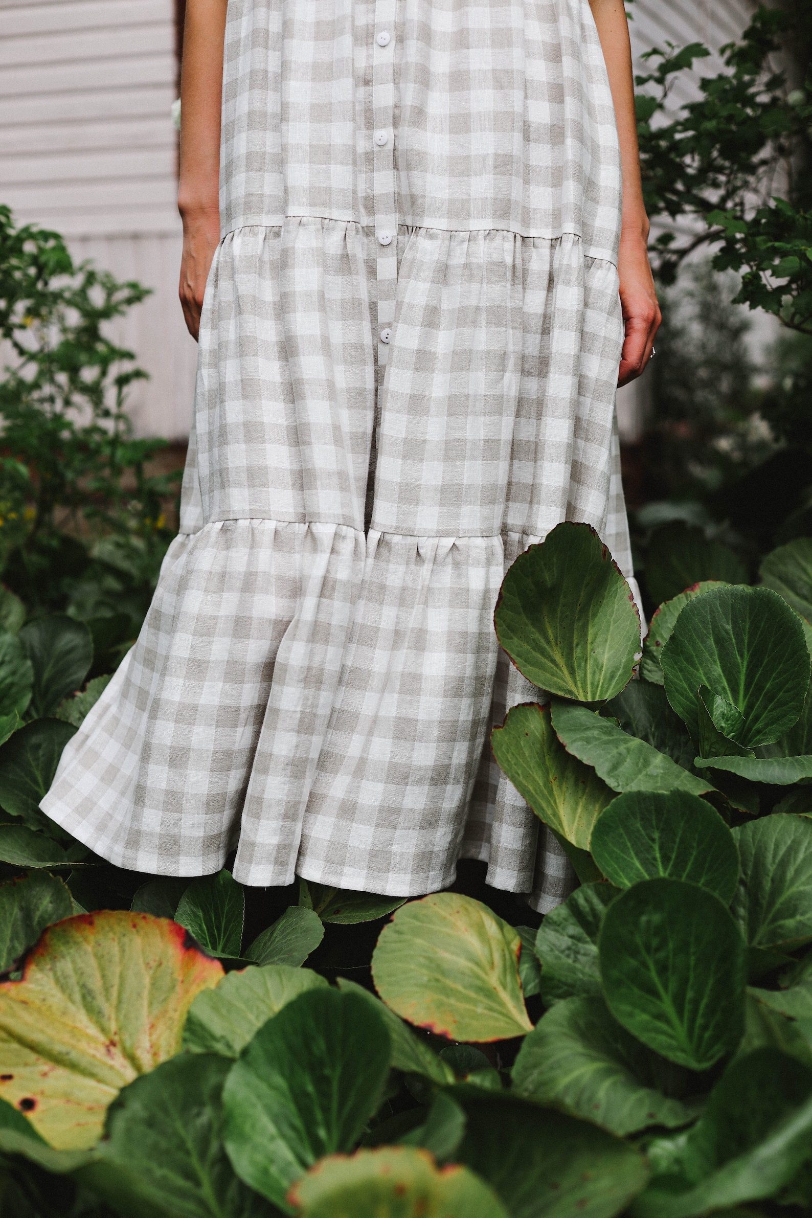 Tiered Maxi Linen Check Dress Handmade by OFFON Clothing | Etsy