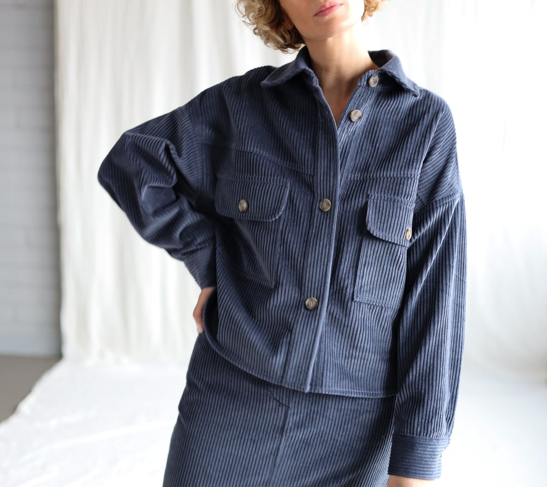 Wide Cord Oversized Overshirt Jacket in Denim Blue Color • OFFON ...