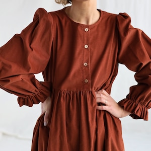 Needlecord Long Sleeve Dress in Brick Color • OFFON Clothing - Etsy