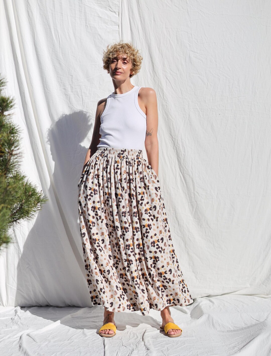 Elasticated Waist Maxi Skirt in a Animal Print Viscose Linen • OFFON ...