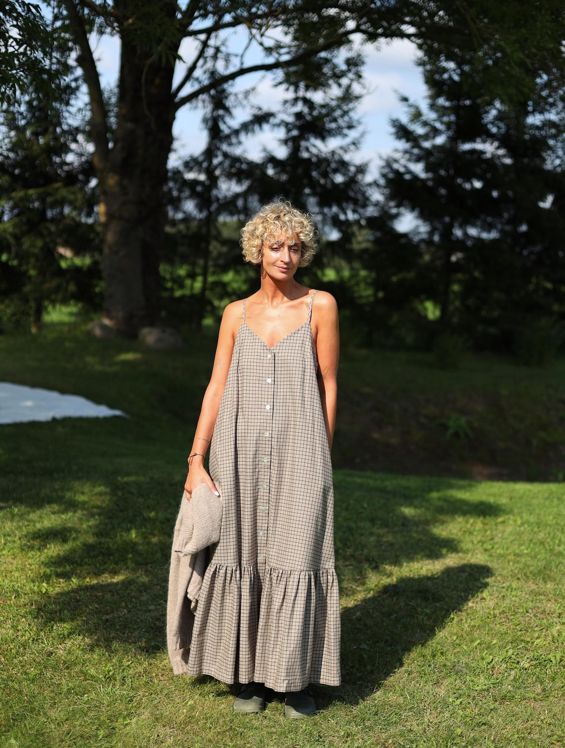 Plaid Cotton Dress With Adjustable Straps and Ruffled Hem – Handmade by ...