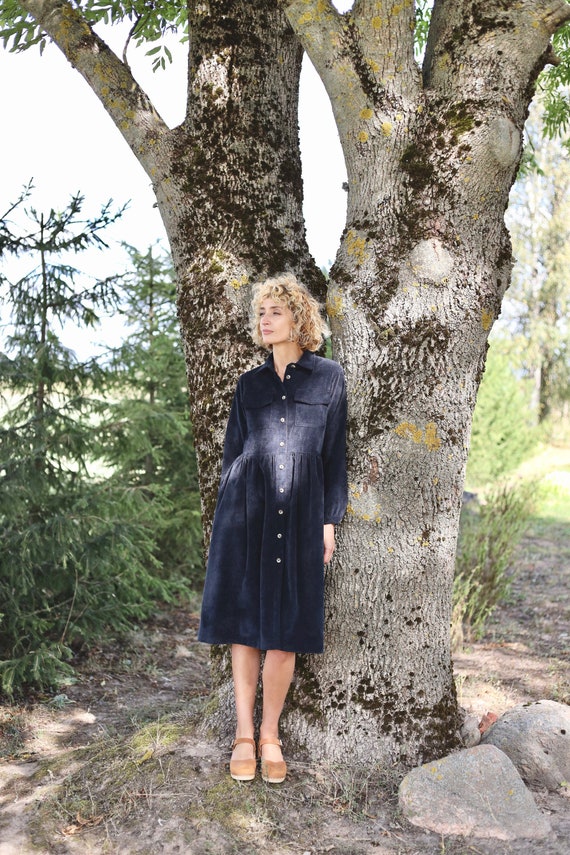 Corduroy Shirt Dress / Velvet Shirt Dress / Black Shirt Corduroy Shirt Dress / Velvet Shirt Dress / Black Shirt