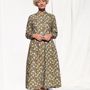 Floral Piccadilly Poplin Grandad Collar Button Through Shirtdress CORA ...