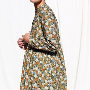 Floral Piccadilly Poplin Grandad Collar Button Through Shirtdress CORA ...